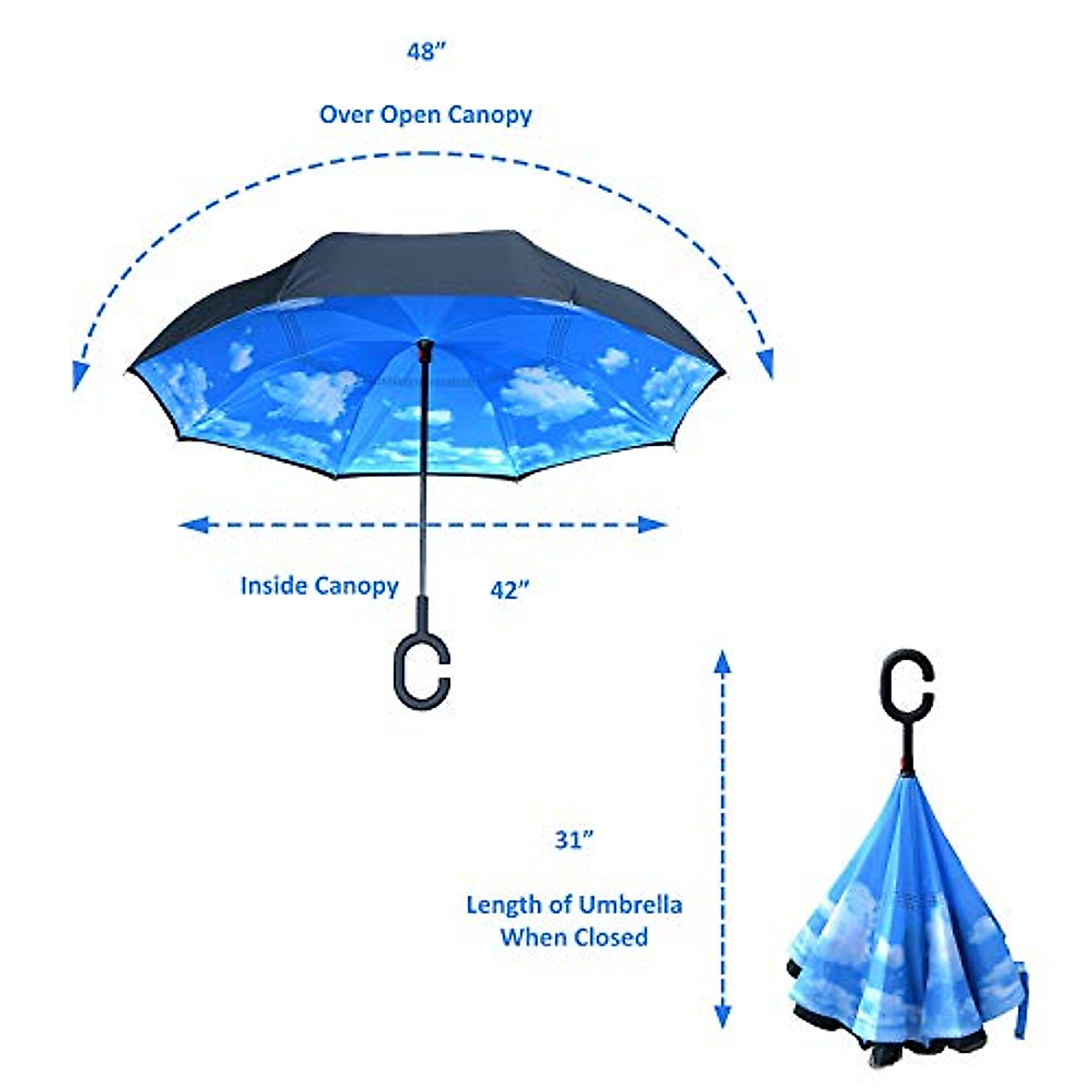 Nufoot Topsy Turvy Inverted umbrella, Black/White Polka Dot