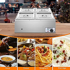 ROVSUN 42.3QT 4-Pan Electric Commercial Food Warmer, 110V Stainless Steel Bain Marie Buffet, 10.6 QT/Pan Stove Steam Table with Temperature Control & Lid for Parties, Catering, Restaurants
