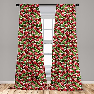 Ambesonne Fruits Curtains, Red Apples and Green Leaves Organic Food Garden Harvest Eating Clean Theme, Window Treatments 2 Panel Set for Living Room Bedroom, Pair of - 28" x 84", White Green