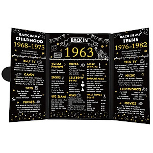 DARUNAXY Black Gold 60th Birthday Anniversary Decorations Back in 1963 Guest Book Poster for Men Women Turning 60 Years Certificate Sign Gifts Vintage 1963 Birthday Party Supplies 60th Class Reunion