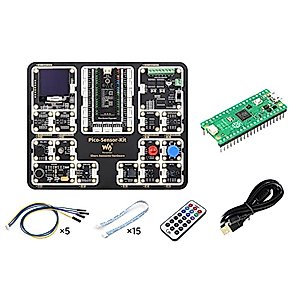 Waveshare Entry-Level Sensor Kit Compatible with Raspberry Pi Pico, Including Pico Expansion Board and 15 Common Modules-Sensor Kit + Raspberry Pi Pico H
