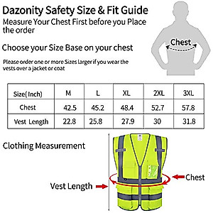 Dazonity High Visibility Safety Vest with Multi Pockets and Zipper, 2XL,Reflective Strips, Fit for Men & Women, Work, Construction,Cycling, Runnning, Surveyor, Volunteer (Black-2XL)