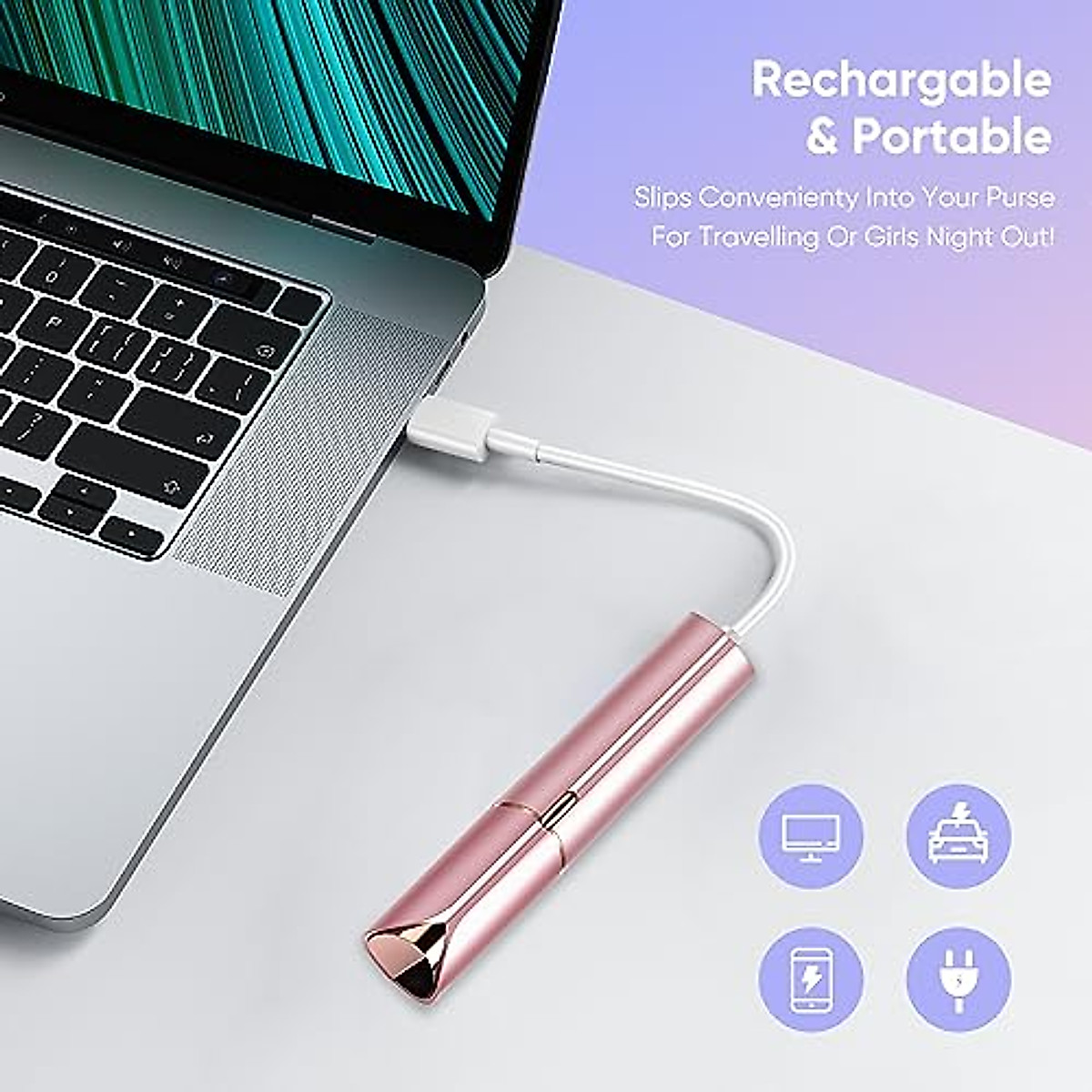 Facial Hair Removal for Women, Painless Womens Facial Hair Remover with 2 Replacement Heads, Lipstick-Sized, USB Rechargeable, Facial Hair Remover for Upper Lip,Chin,Peach Fuzz,Mustache（Rose Gold）