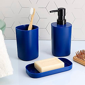 Bathroom Set - Includes Tumbler, Soap Dispenser and Soap Dish - Set of 3 Accessories (Royal Blue)