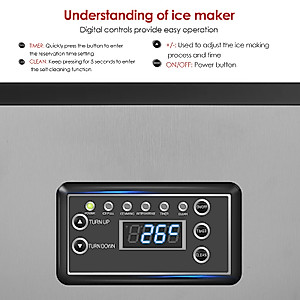 Vogvigo Commercial Ice Maker,100LBS/24H,30LBS Storage Capacity, 36 Ice Cubes Ready Within 20 Mins Stainless Steel Freestanding Ice Machine for Home, Restaurant