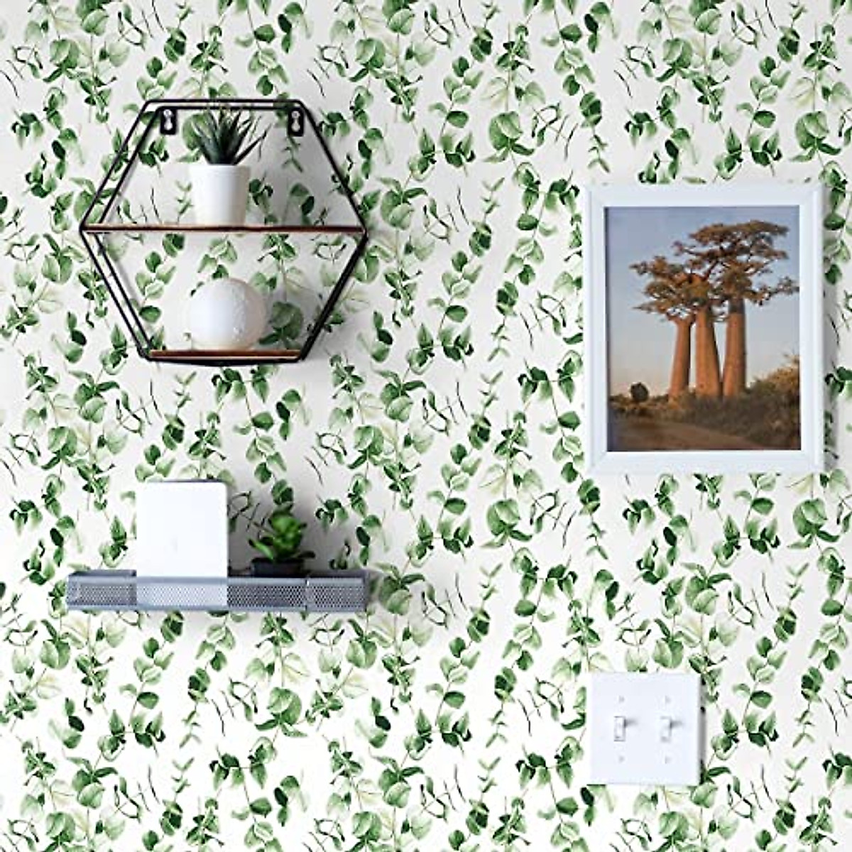 Yifasy Drawer Shelf Liner Green Leaf Self-Adhesive Furniture Inner Lining Paper Sheet Removable Wallpaper Roll 118x18 Inch