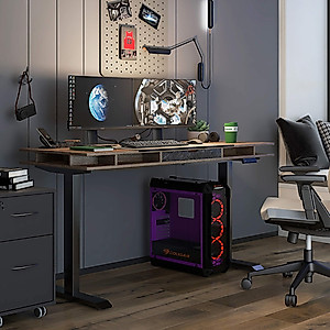 Height Adjustable Standing Desk Table with Drawer, Smart Desk Dual Motor Electric Standing Deak 55 x 24 inches Whole-Piece Desk Board Memory Controller Stand Up Desk for Home Office, Light Brown