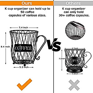 Stegodon K Cup Coffee Pod Holder, Large Capacity Coffee Pod Storage Basket, Espresso Organizer Mug Cup for Keurig Kcup