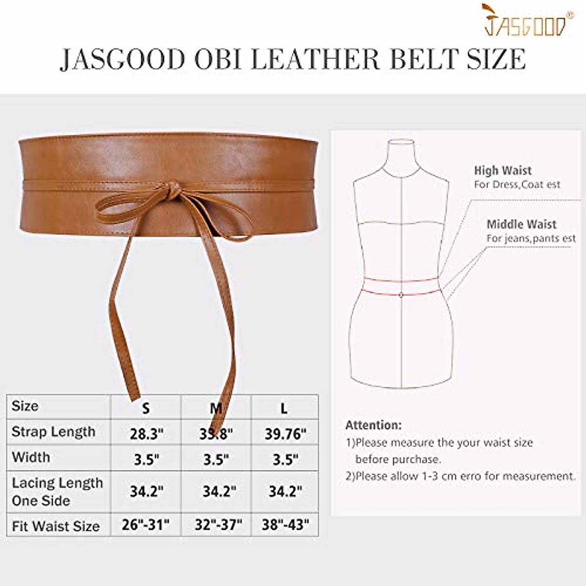 JASGOOD 3 Pack Women Wrap Around Obi Leather Belts PU leather Lace Up Bowknot Dress Belts Ladies Retro Waistband(Black+Brown+Coffee,Suits waist size 37''-42'')