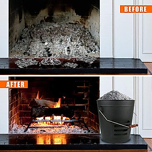 Uniflasy Ash Bucket with Lid, Shovel and Hand Broom, 5.2 Gallon Metal Coal Ash Bucket for Fireplace, Fire Pits, Wood Burning Stove, Ash Can with Lid Fireplace Wood Stove Ash Fireplace Cleaning Tools