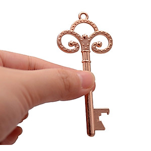 50pcs Rose Gold Skeleton Key Beer Bottle Opener With 100 Pcs Thank You Card and 98 Feet Hemp Rope for Wedding Party Favors