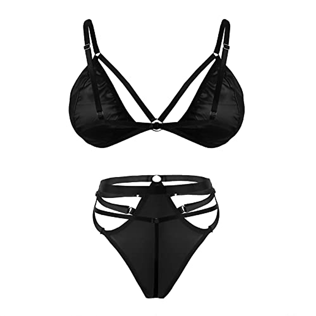 Zzalalana Sexy Lingerie for Women Sex Naughty See Through 3 Piece Lingerie Set Floral Lace Exotic Bra and Panty Sets with Garter Belt Sluttly Lingerie for Sex Game 93T Black