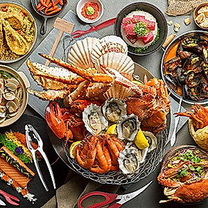 21 Pcs Crab Crackers and Tools, Seafood Tools Sets-6 Crab Crackers, 6 Red Forks, 6 Stainless Steel Lobster Shell Forks, 1 Seafood Scissors, 1 Lobster Crab Mallets and 1 Storage Bag