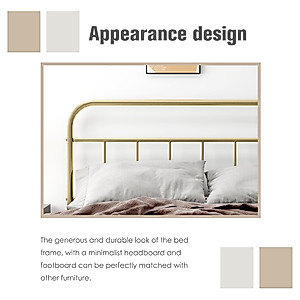 AUFANK Twin XL Metal Platform Bed Frame with Vintage Headboard Footboard Extra Strong Support No Box Spring Needed Noise Free Easy Assembly Gold
