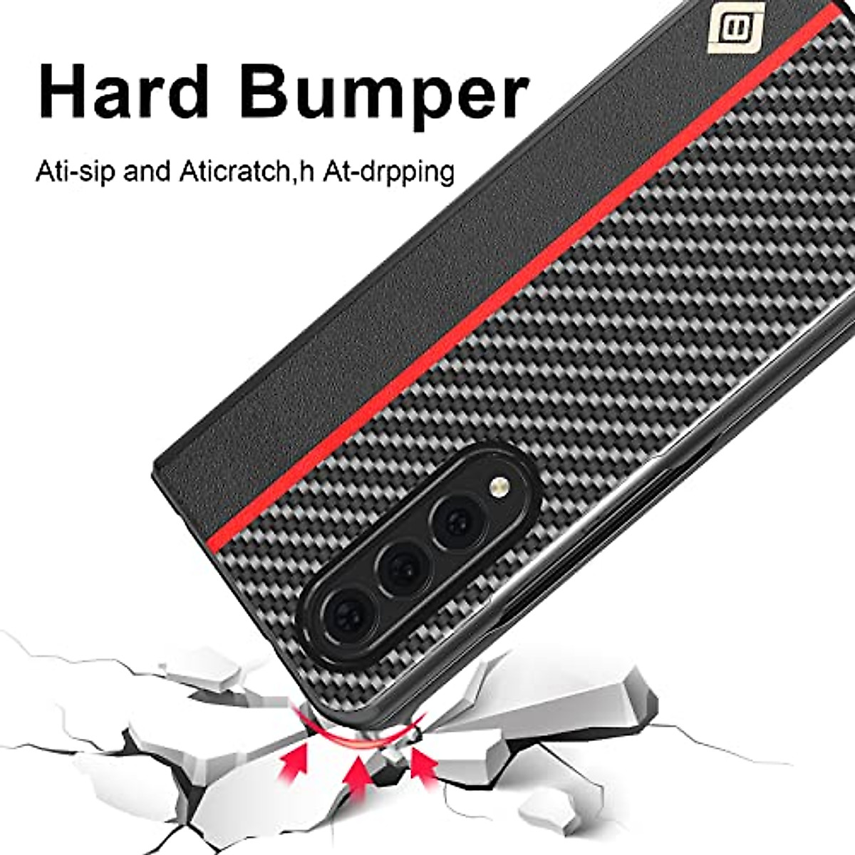 ZTOFERA for Samsung Galaxy Z Fold 3 5G Case,Carbon Fiber Premium PU Leather Ultra Thin Shookproof Anti-Fall Folding Screen Phone case Compatible with Samsung Galaxy Z Fold 3 5G(2021)-Black