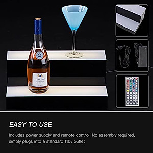 SUNCOO LED Lighted Liquor Bottle Display 16 Inch 2 Step Illuminated Bar Bottle Shelf 2 Tier Cimmercial Home Bar Bottle Display Drinks Lighting Shelves Home Bar Lighting with Remote Control