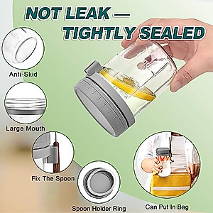 RACHAL Overnight Oats Containers with Lids and Spoon, 2 Pack Mason Jars for Overnight Oats, 20 Oz Glass Oatmeal Container to Go for Chia Pudding Yogurt Salad Cereal Meal Prep Jars (white,gray)