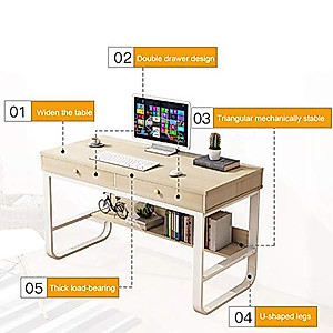 TOPYL Computer Desk Modern Sturdy Office Desk,Dressing Table,Desk with 2 Drawers,Writing Desk Workstation,Home Office Study Desk