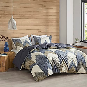 INK+IVY King Size Comforter Set, Cozy Cotton Comforter, All Season, Lightweight Comforter King Bed Set with 2 Matching Shams, Modern Cabin Lodge Ikat Chevron Design, Navy King/Cal King 3 Piece