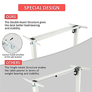 farexon Adjustable Standing Desk, 48in Raising Desk Ergonomic Desk with 2 USB Ports & 3 Power Outlets, and 6.5 ft Power Cord, Height Adjustable Desk with Double Crossbeam Structure, White