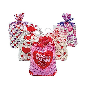 Fun Express Valentine Cello Bag Assortment (60 pieces) Valentine's Day Party Supplies, Cellophane Bags, Classroom Party Supplies