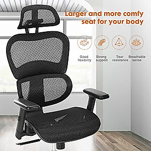 SMUG Ergonomic Large High Back Office Ergo3D Rolling Desk 4D Armrest,3D Lumbar Support,Adjustable Headrest,Breathable Mesh Computer Gaming Executive Swivel Chairs, Black