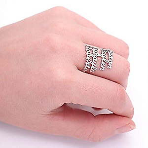 PEIMKO Mothers Grandmothers 4 Names Ring Personalized for Women, Custom Made Name Ring Sterling Silver Birthday Gifts for Women Size 4-15