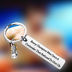 BEKECH Boxing Keychain Every Champion was Once A Contender That Refused to Give Up Boxing Gloves Keychain Fitness Jewelry Gift for Boxing Lovers Althetes(silver)