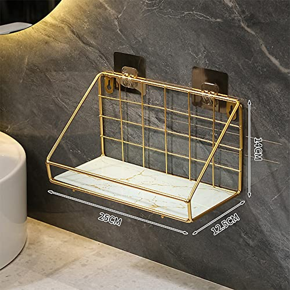 Shower Caddy Bathroom Wall Mount Rust Proof No Drill College for Women Girls Bottle Holder Adhesive Basket Organizer Gold, Gold+white, S size