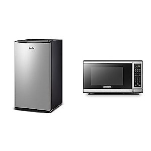 COMFEE' CRM33S3AST Cubic Feet Compact Singel Door Mini Fridge for Bedroom Office Garage Studio & BLACK+DECKER EM720CB7 Digital Microwave Oven with Turntable Push-Button Door