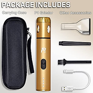 ZHENGHAI P1 Electric Herb and Spice Grinder, USB Rechargeable Fast Grinding With Portable Storage Bag, Cleaning Brush (Gold)