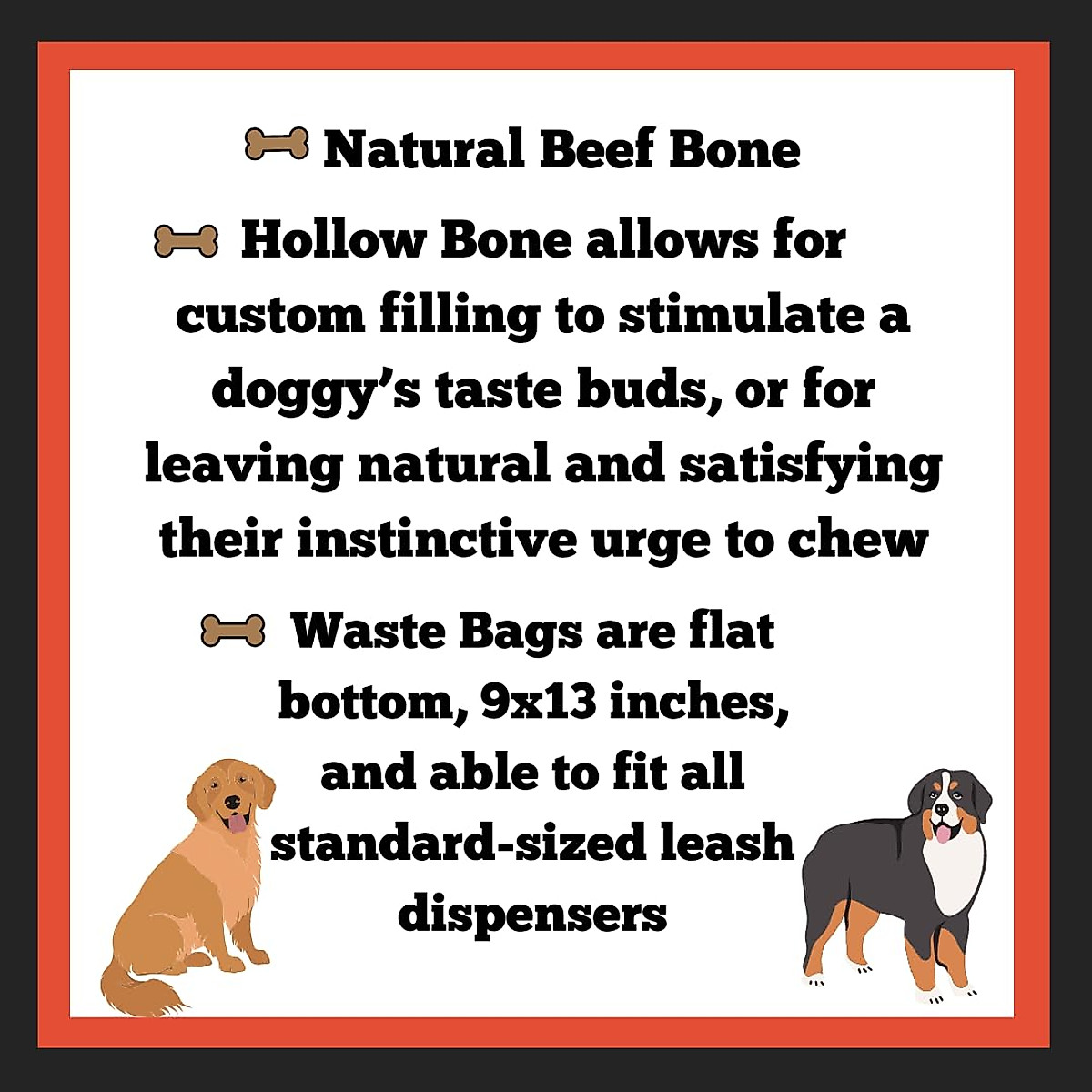 AccessiPets Filled Dog Bones Bundles for Large Dogs, Large Stuffed Femur Bone Bundle with 1 Dog Waste Roll, Long-Lasting Dental Treats for Aggressive Chewers (Hollow Bone)