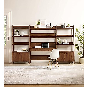 Modway Bixby 3-Piece Home Office Desk and Bookshelf Display Case in Walnut