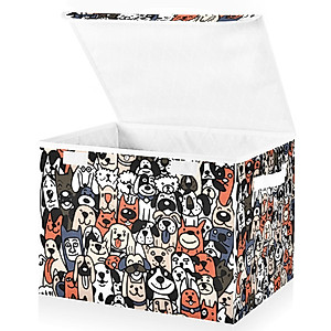 ALAZA Storage Bins Organizer Box Baskets Lidded Clothes for Shelves Closet Cute Dogs Print Doodle Puppy Collapsible Stackable Storage Cubes Handles