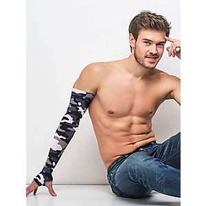 Bememo 8 Pairs UV Sun Protection Arm Sleeves Cooling Anti Slip Tattoo Cover Sleeves with Thumb Holes for Men Women(Camouflage)