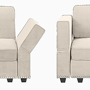ZAFLY Sectional Sofa, 4 Seat Convertible Modular Beige Couch with Adjustable Backrest and Armrests I Shaped Sleeper Comfy Couch for Living Room