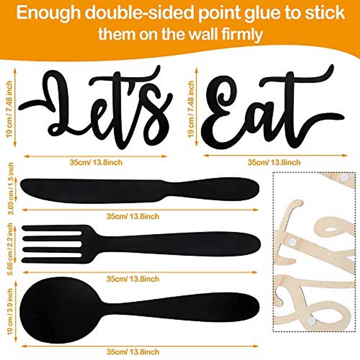 Yerliker 5 Pieces Let's Eat Sign, Wooden Fork Spoon Knife Sign Wall Decor, Rustic Cutout Eat Kitchen Decor for Home Dining Living Room Bar Cafe Restaurant (Black)