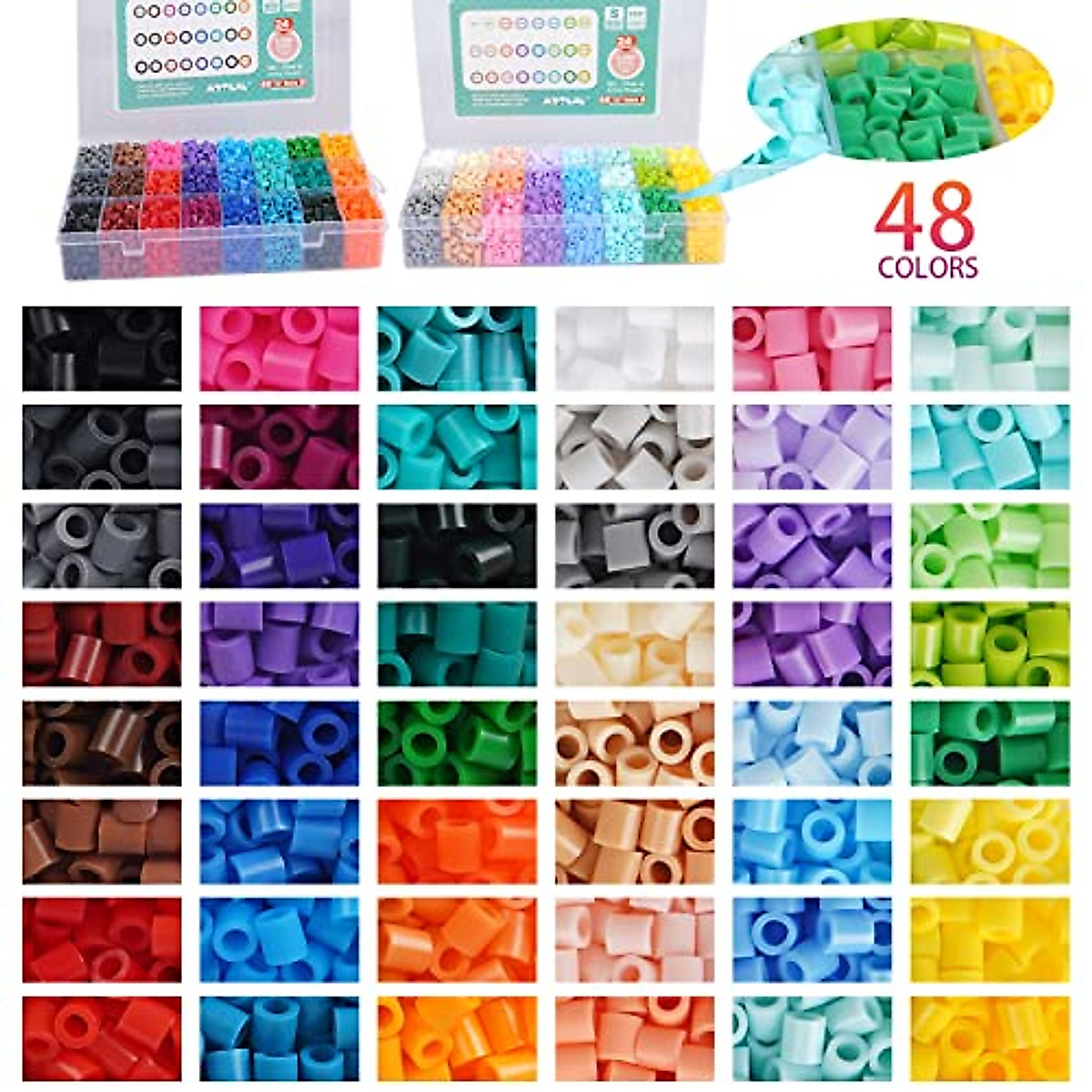 Artkal Fuse Beads 9,600 48 Colors Fusion Beads 5mm Melting Beads Sorted Beads 2 Boxes