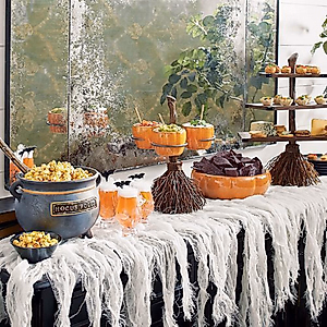 LIANGLIDE Halloween Pumpkin Snack Bowl Stand Halloween Candy Bowl Collapsible Party Trays Pumpkin Bowls on Broom for Serving Snacks Salad Dessert Halloween Party Decorations