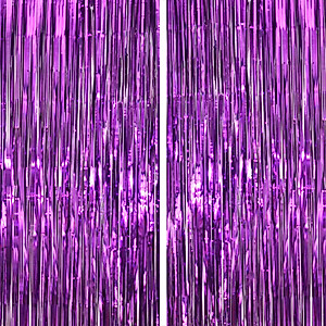 TOPPOT 2 Pack 3.3x8.2 ft Purple Foil Fringe Curtains Backdrop, Tinsel Curtain Backdrop, Streamer Backdrop for Birthday Party, Graduation and Most Common Holiday Party Decorations