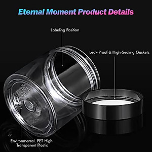 50 Pack 4 OZ Plastic Jars Round Clear Cosmetic Container with Lids, Eternal Moment Slime Jars for Lotion, Cream, Ointments, Makeup, Eye shadow, Rhinestone, Samples, Pot, Travel Storage