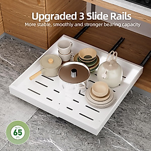 ALANSON 2 Pack Pull Out Cabinet Organizer 21 inch Deep,Expandable Pull out Drawers for Cabinets Adhesive with Film, No Drill Slide Out Drawers for Kitchen Cabinets