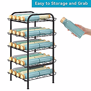 Water Bottle Organizer 5 Tier Free Standing Water Bottle Storage Shelf Adjustable Water Bottle Holder Stand Metal Beverage Can Rack for Pantry Kitchen Party Black