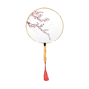 PHONME Decorative Folding Fans Ancient Fan，Chinese Style Hanfu Long-Handled Round Fan, Hanfu Shooting Handheld Fans for Film and Television Shooting Gift Hand Fan Vintage Style (Color : C)
