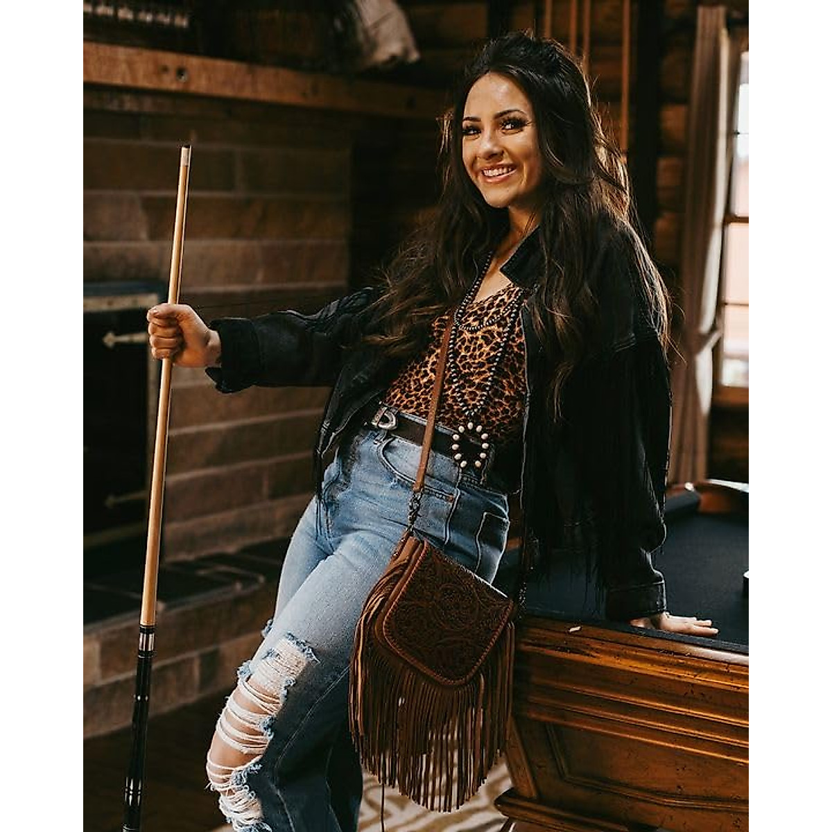 Western Crossbody Handbags for Women Small Bags Tooled Leather Fringe Purse RLC-L159CF