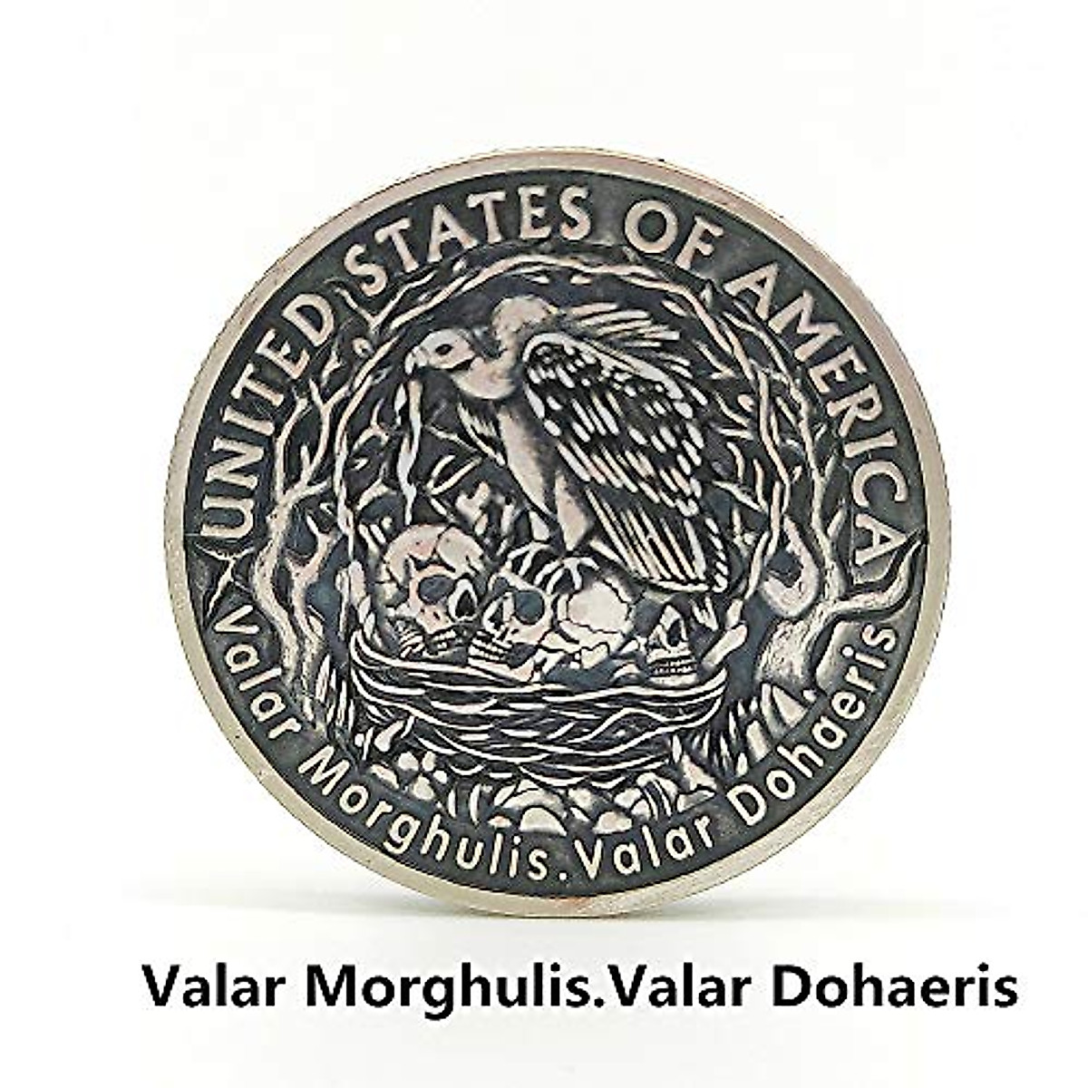 Valar Morghulis Antique Silver Coin Collection HOBO Skull Art Scythe Grim Reaper Punk Eagle Coin