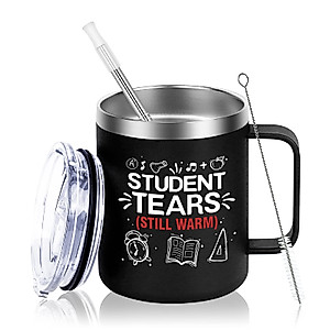 GINGPROUS Funny Teacher Appreciation Gifts, Student Tears Insulated Coffee Mug, Teachers Day Gifts Thank You Gifts for Teacher from Students Birthday Christmas Gifts, 12oz Insulated Travel Mug, Black