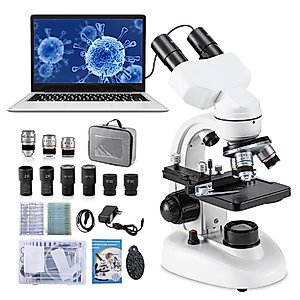 Crspexil Compound Binocular Microscopes 40X-2000X with 2.0 mp Camera, with Microscope Prepared Slides 30p,for Kids Students Adults,Microscope Accessories, Phone Adapter