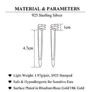 SLUYNZ 925 Sterling Silver No Piercing Cuff Earrings Chain for Women Wrap Earrings Tassel Clip On Ear (A-Silver)