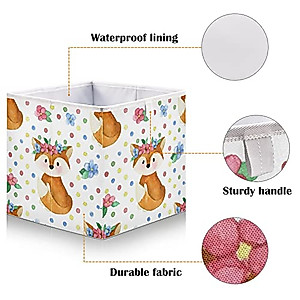 CaTaKu Polka Dot Cute Fox Storage Baskets Large Rectangular Storage Bins Baskets for Organizing Fabric Collapsible Storage Organizer for Shelves